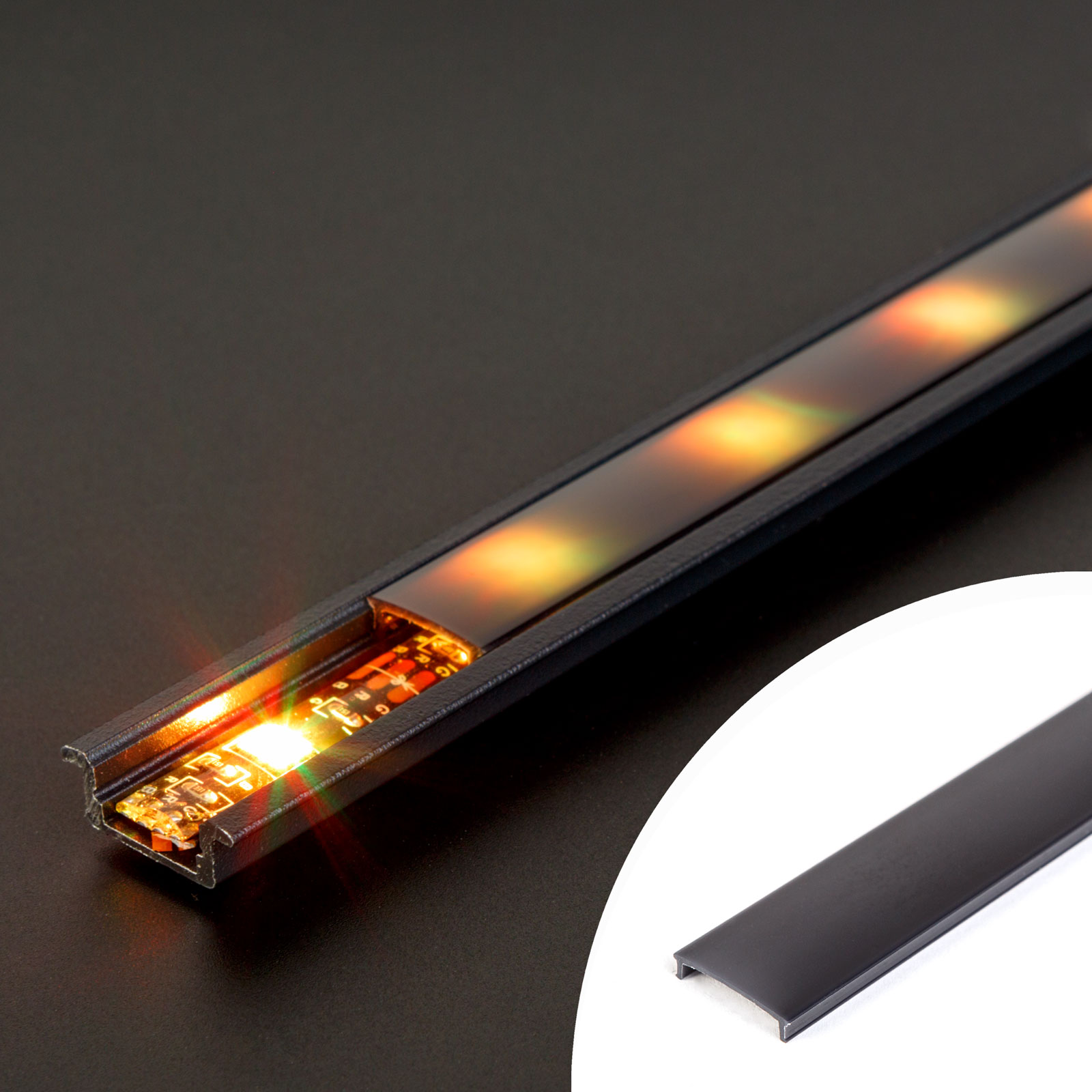 Capac profil aluminiu LED 1 m negru, difuzor policarbonat pentru profil ...